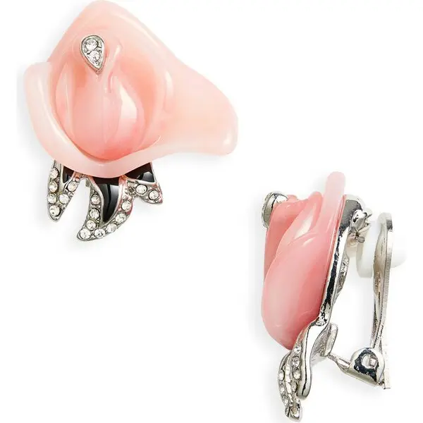 KENNETH JAY LANE Flower And Leaves Clip-on Earrings - Silver