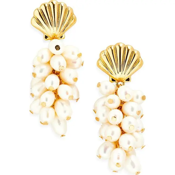KENNETH JAY LANE Shell & Faux Pearl Drop Earrings - Gold