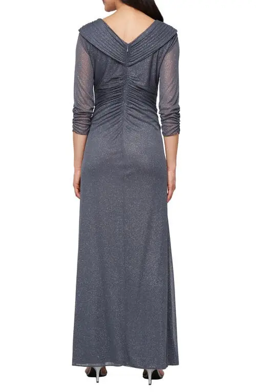 Alex Evenings Portrait Collar Glitter Gown - Smoke