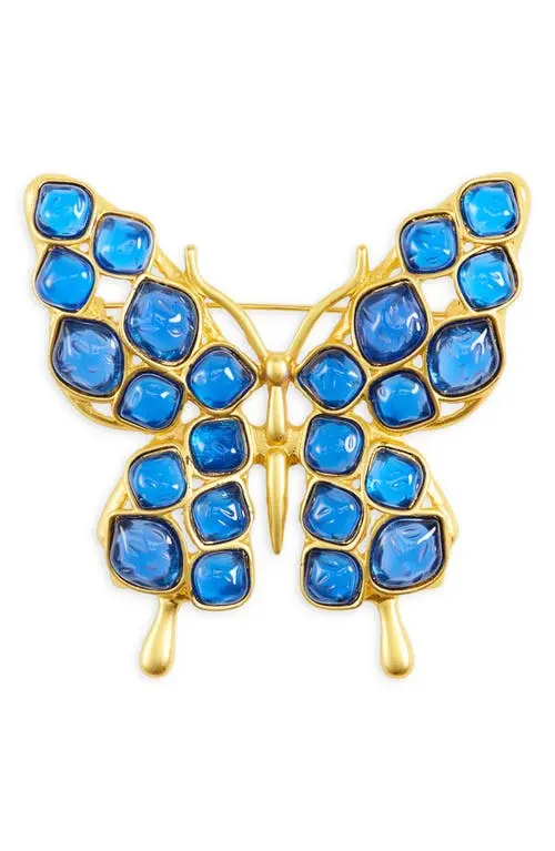 KENNETH JAY LANE Blue Stone Butterfly Pin - Gold