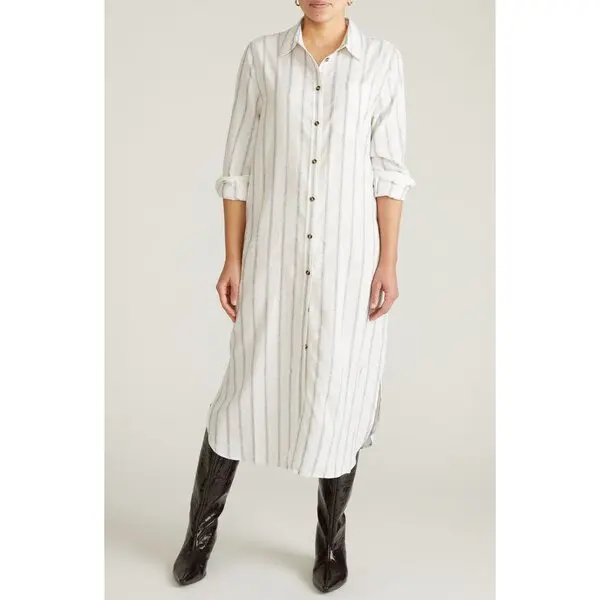 Universal Standard Odeon Long Sleeve Stretch Linen Blend Shirtdress - Mayfair Stripe