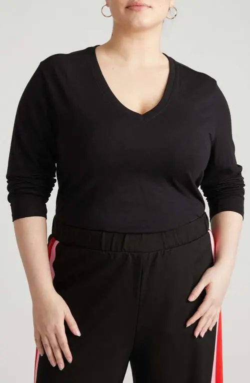 Universal Standard Long-sleeve V-neck Top - Black