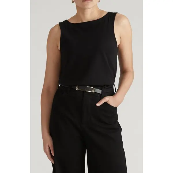 Universal Standard Noyack Breton Stripe Tank - Solid Black
