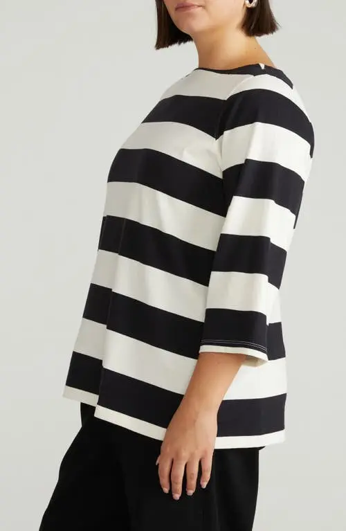 Universal Standard Belle Breton Stripe Top - Ecru/black Rugby Stripe