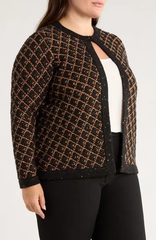 Anne Klein Texture Plaid Beaded Cardigan