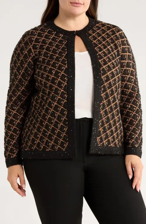 Anne Klein Texture Plaid Beaded Cardigan