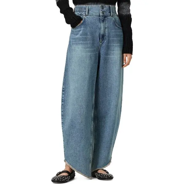 ALLSAINTS Taylor Frayed Hem Loose Barrel Jeans - Light Indigo