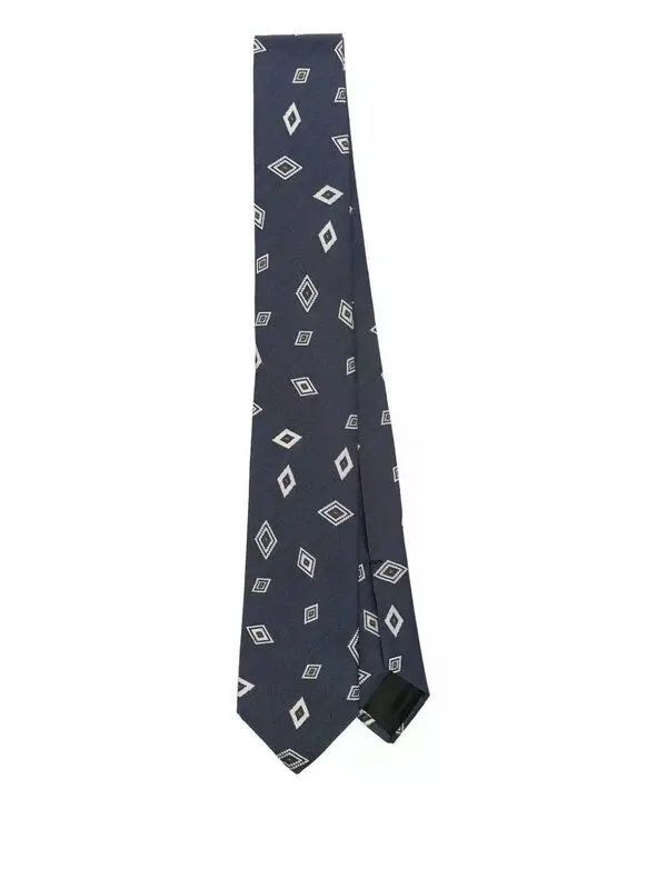 LARDINI Geometric-pattern Silk Neck Tie - Blue