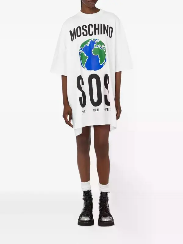 Moschino Globe-print T-shirt Mini Dress - White