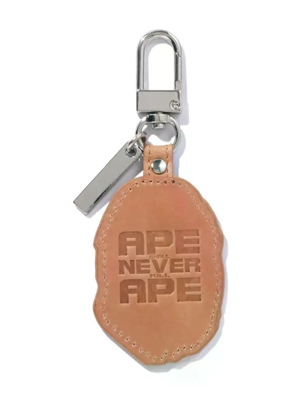 A BATHING APE Ape Head Leather Keyring - Silver