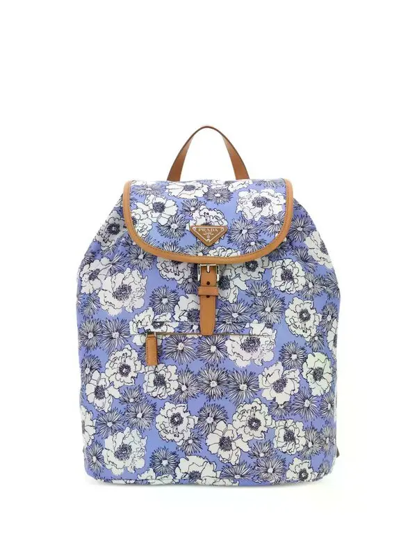 Prada Floral-print Backpack - Blue