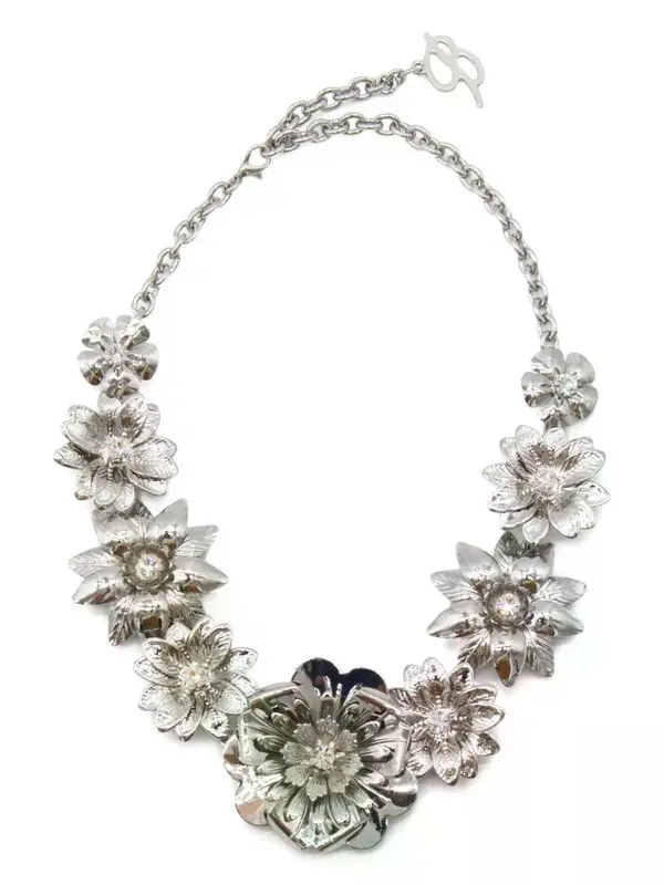 Blumarine Floral-embellished Chain Necklace - Silver