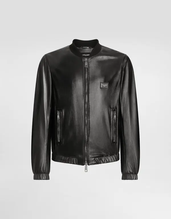 Dolce & Gabbana Lambskin Leather Jacket With Logo Tag