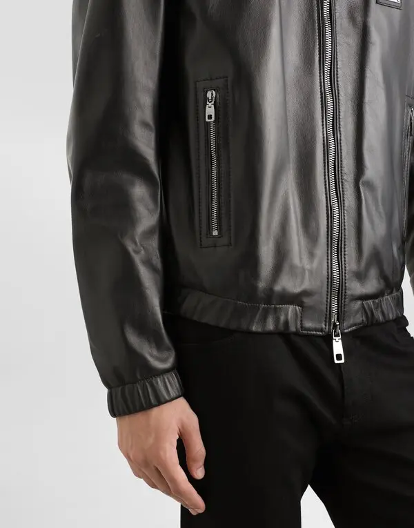 Dolce & Gabbana Lambskin Leather Jacket With Logo Tag