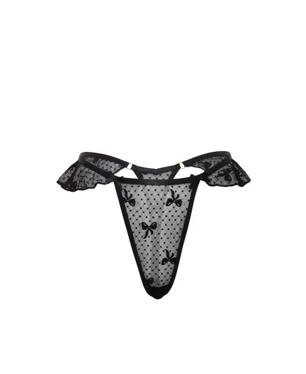 OH LA LA CHERI Brooke Bow Mesh Thong Panty - Black