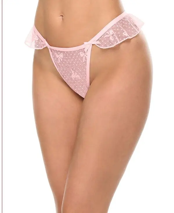 OH LA LA CHERI Brooke Bow Mesh Thong Panty - Crystal Rose