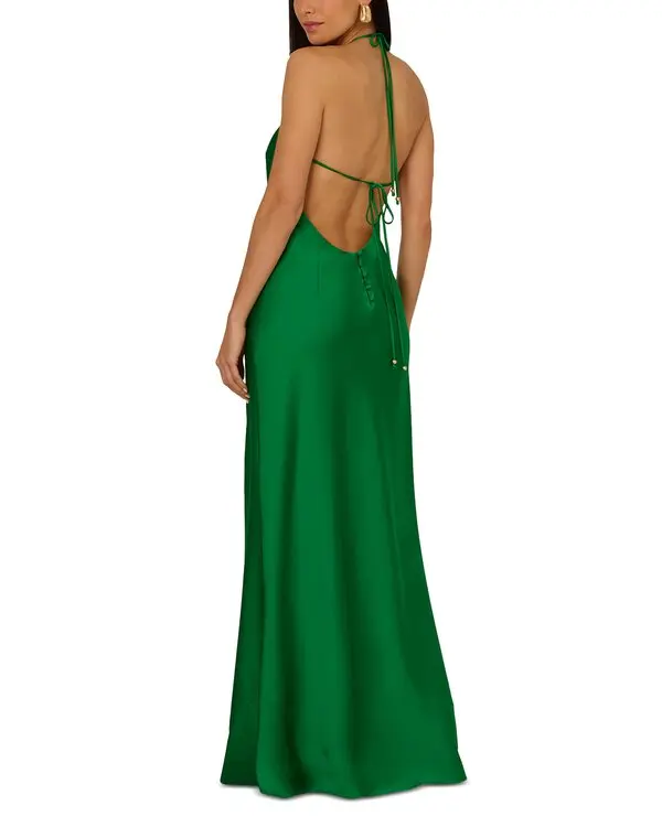 Liv Foster Satin Halter Long Dress In Verde - 75% Off | Editorialist