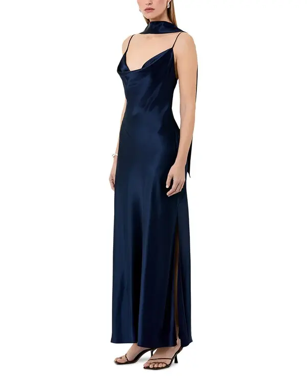 NICHOLAS Geneva Sleeveless Cowl Neck Gown With Side Slit - Midnight