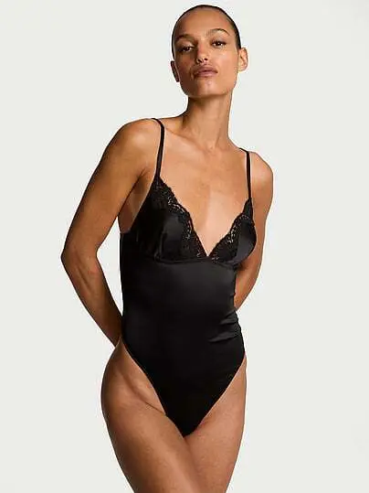 Victoria's Secret Dream Angels Satin Lace-trim Bodysuit