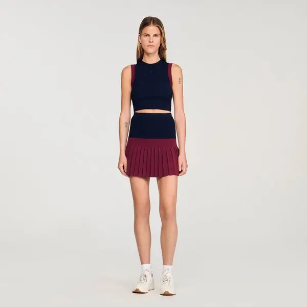 Sandro Two-tone Rib Knit Top - Navy Blue