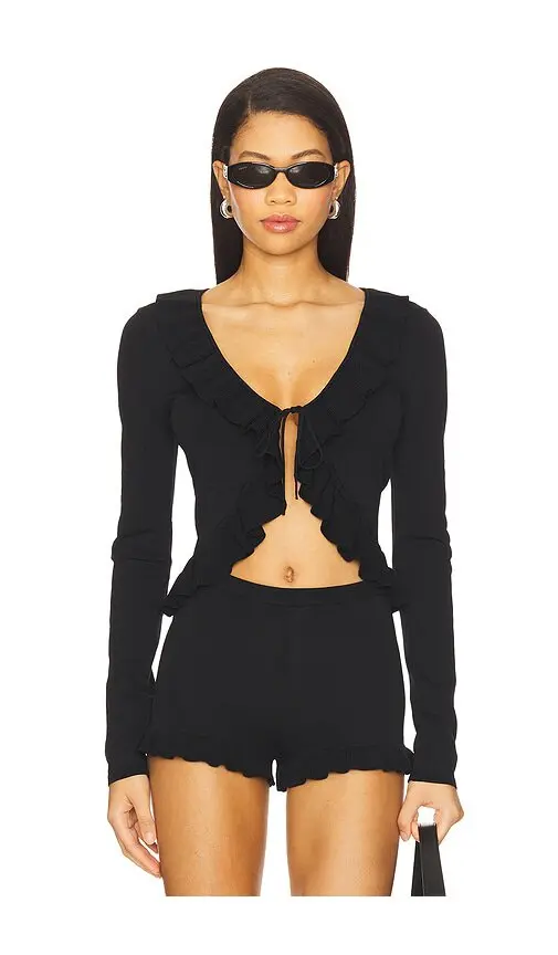 Majorelle Layilah Ruffle Cardigan - Black