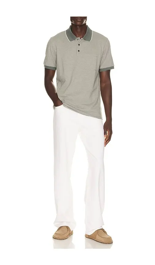 Theory Birdseye Polo In Green - Pine Grove Multi