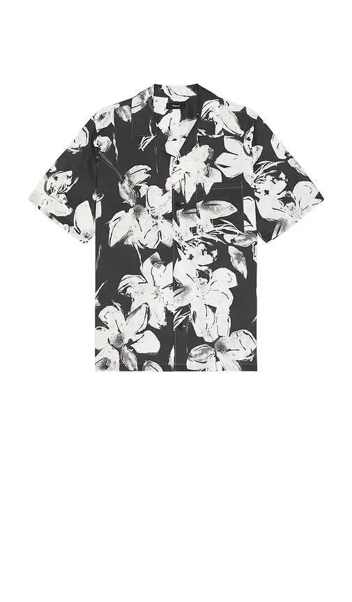 Theory Noll Brush Floral Shirt In Black - Carbon & Ivory
