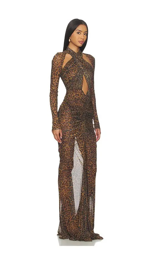 Lapointe Printed Mesh Halter Ruched Gown