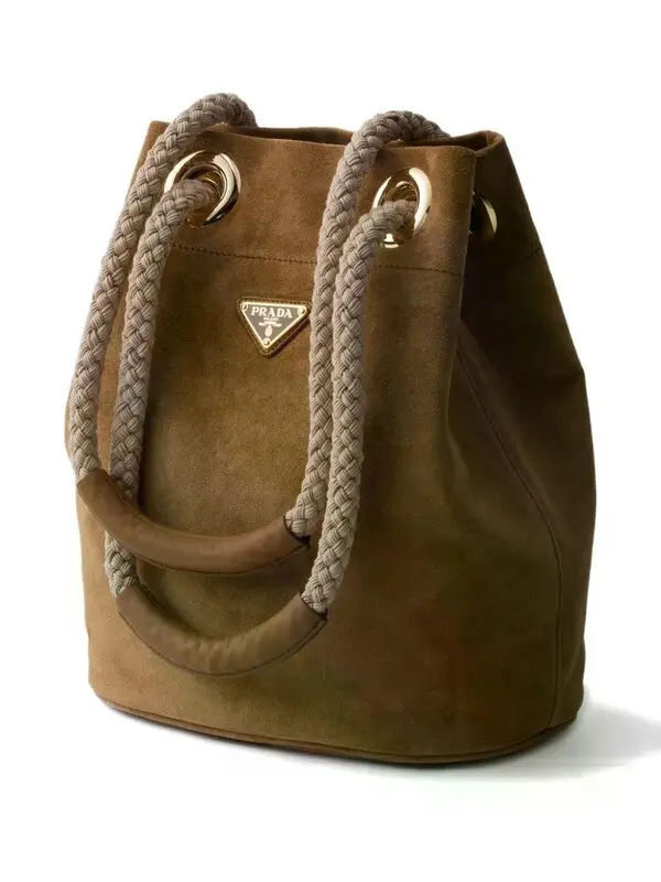 Prada Small Mariner Suede Bucket Bag - Brown