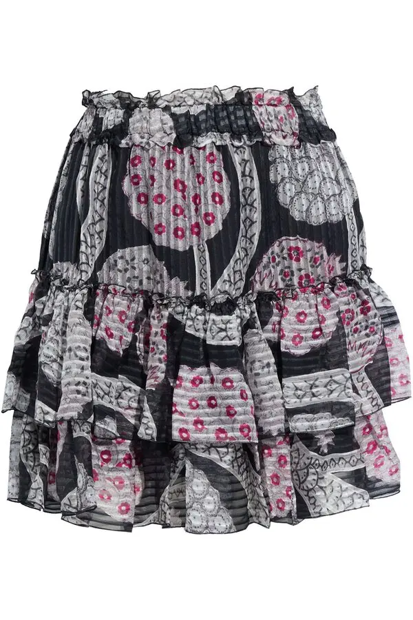 Isabel Marant Étoile Ruffled Printed Silk Jacquard Mini Skirt