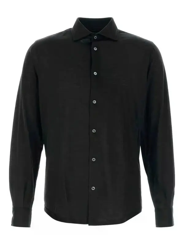 Fedeli Wool Long-sleeve Shirt - Black