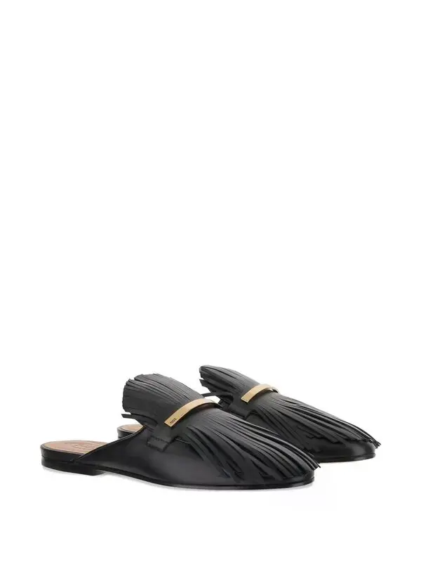 TOD'S Fringed Leather Mules - Black