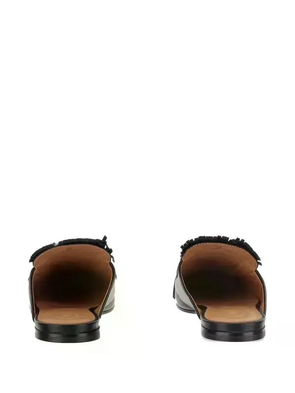 TOD'S Fringed Leather Mules - Black