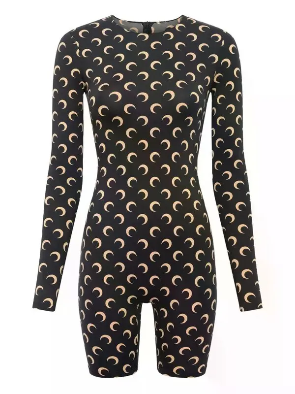 MARINE SERRE Crescent-print Jumpsuit - Black
