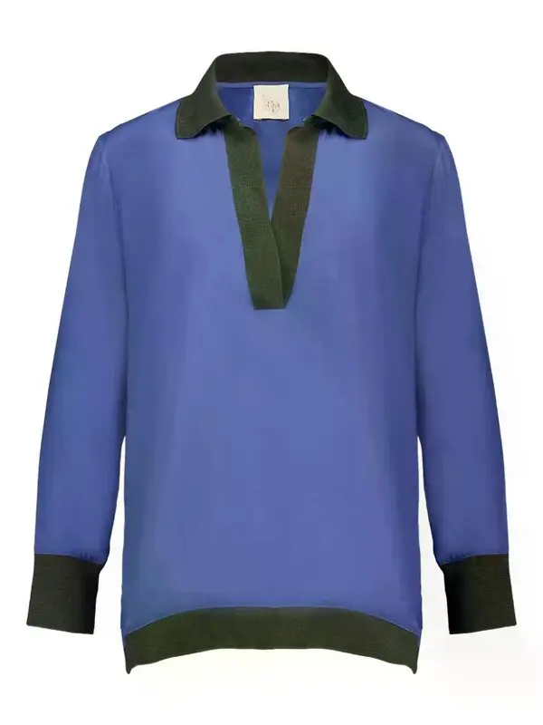 PAULA Contrasting-collar Blouse - Blue