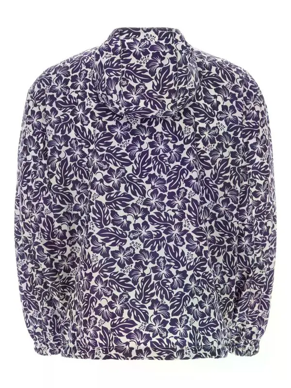 Prada Hibiscus-print Hooded Windbreaker - Blue