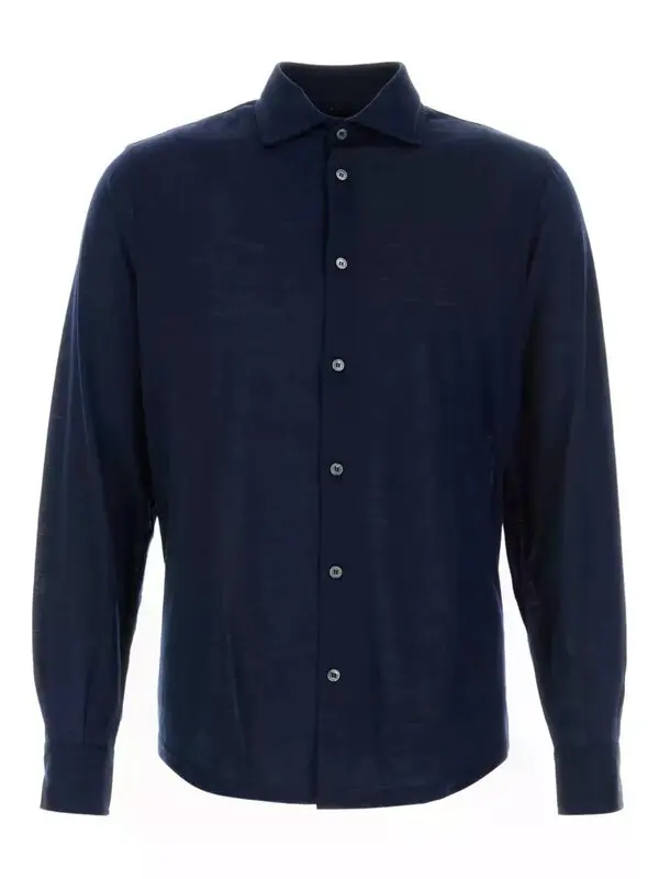 Fedeli Buttoned-front Wool Shirt - Blue