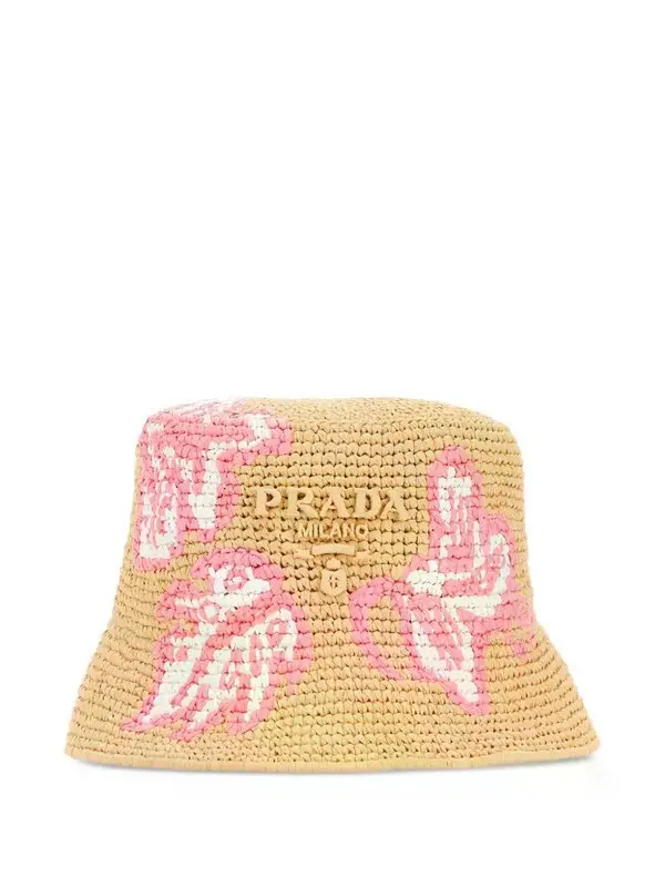 Prada Crochet Floral-embroidery Bucket Hat - Neutrals