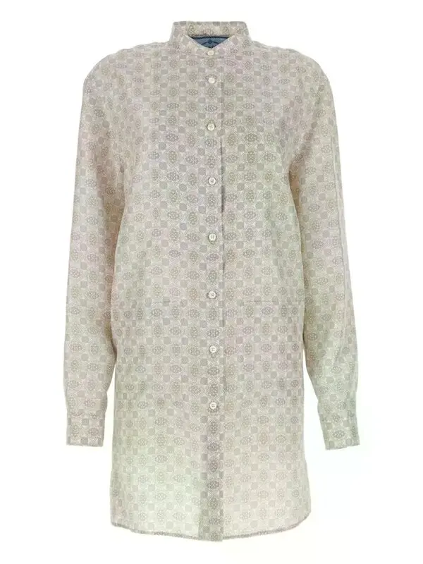 Prada Printed Silk Shirt Dress - Neutrals