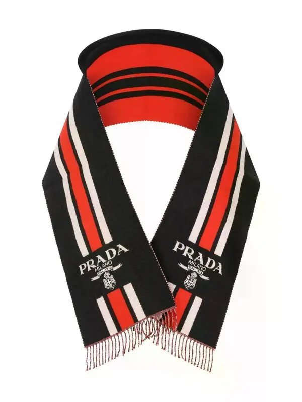 Prada Striped Logo Scarf - Black