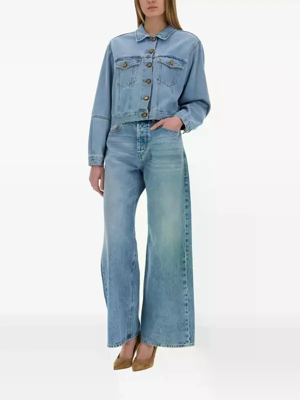ALYSI Puffed-sleeve Denim Trucker Jacket - Blue