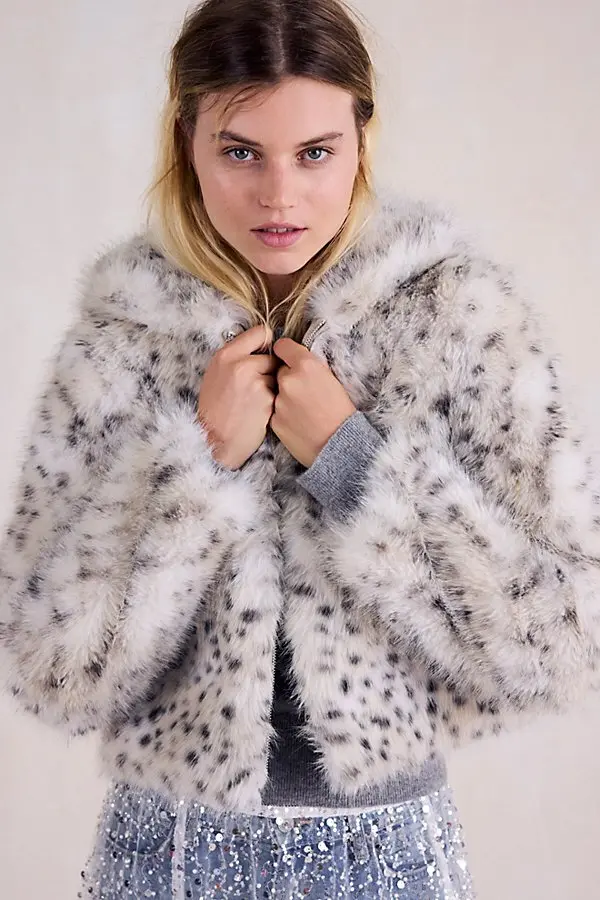 Free People Hooded Faux Fur Jacket