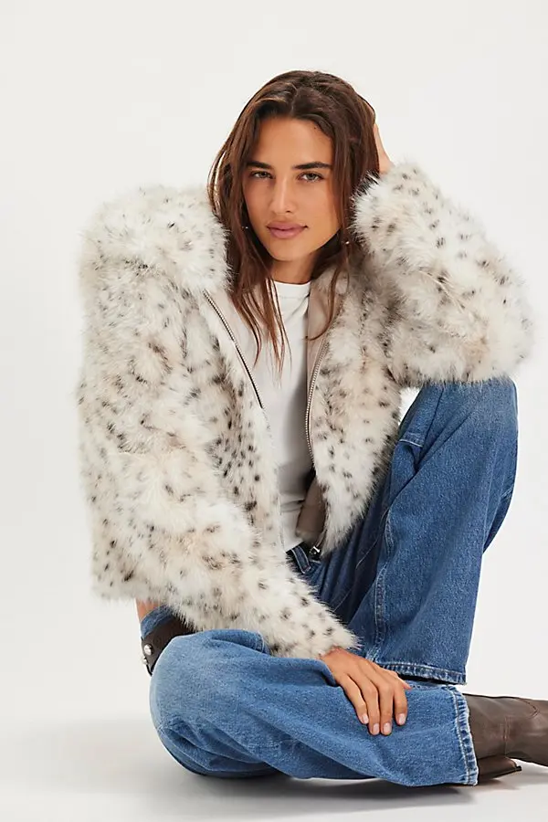 Free People Hooded Faux Fur Jacket