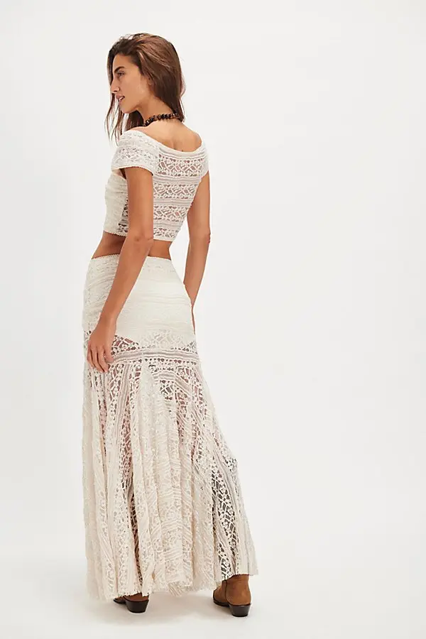 Free People Lace Top And Maxi Skirt Set - Tea