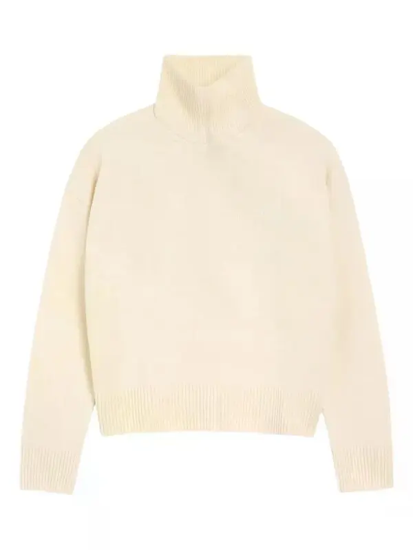 AMI Paris De Coeur Funnel-neck Wool Sweater - Neutrals