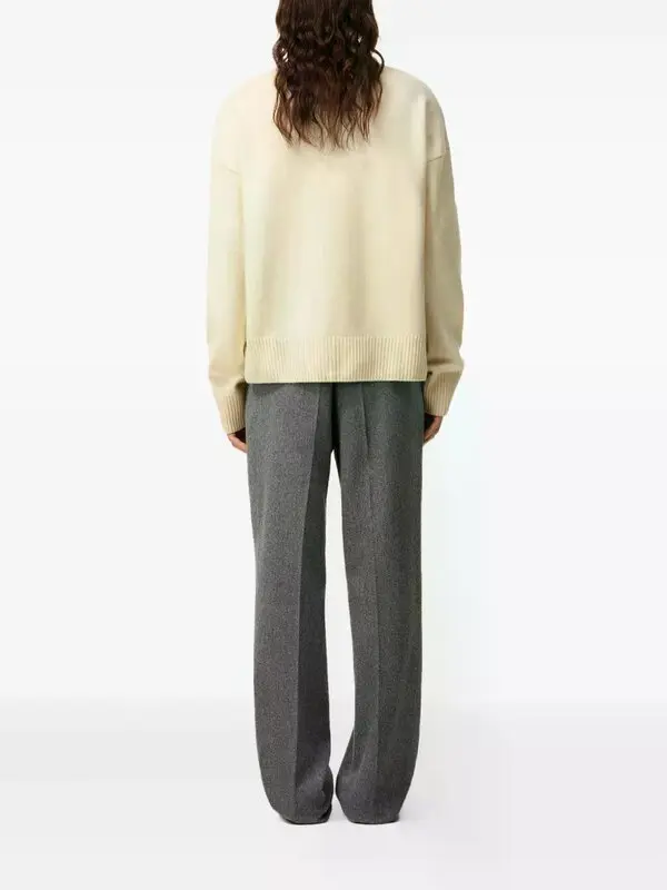 AMI Paris De Coeur Funnel-neck Wool Sweater - Neutrals