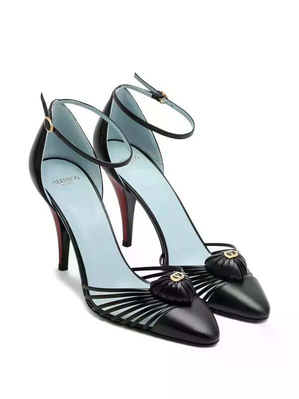 Valentino Garavani 85mm Strapped Heart-detail Heeled Pumps - Black