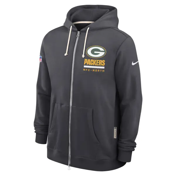 Nike Green Bay Packers Sideline Dri-fit Nfl Full-zip Hoodie - Grey