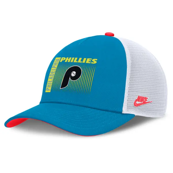 Nike Philadelphia Phillies Neon 90s Rise Dri-fit Mlb Trucker Adjustable Hat - Blue