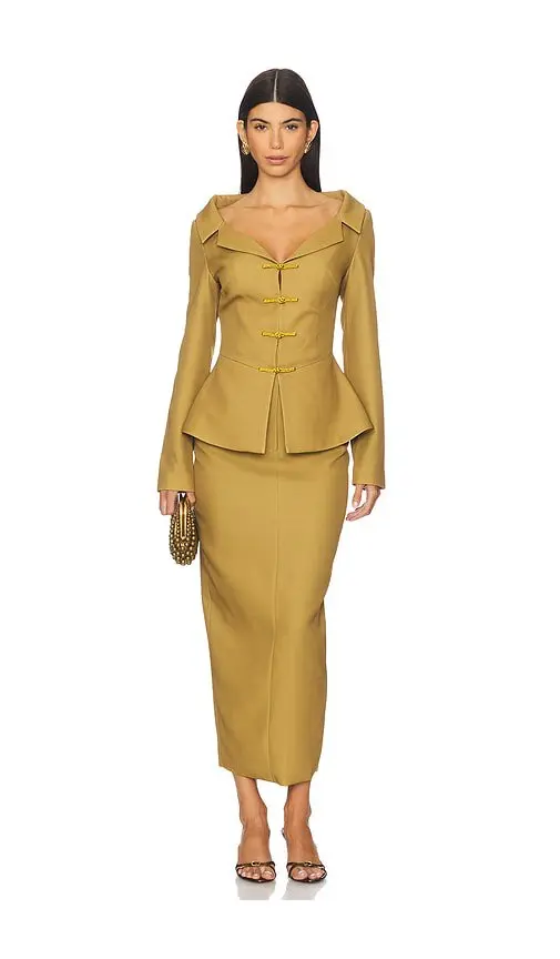 SAU LEE Nicola Crepe Top - Olive